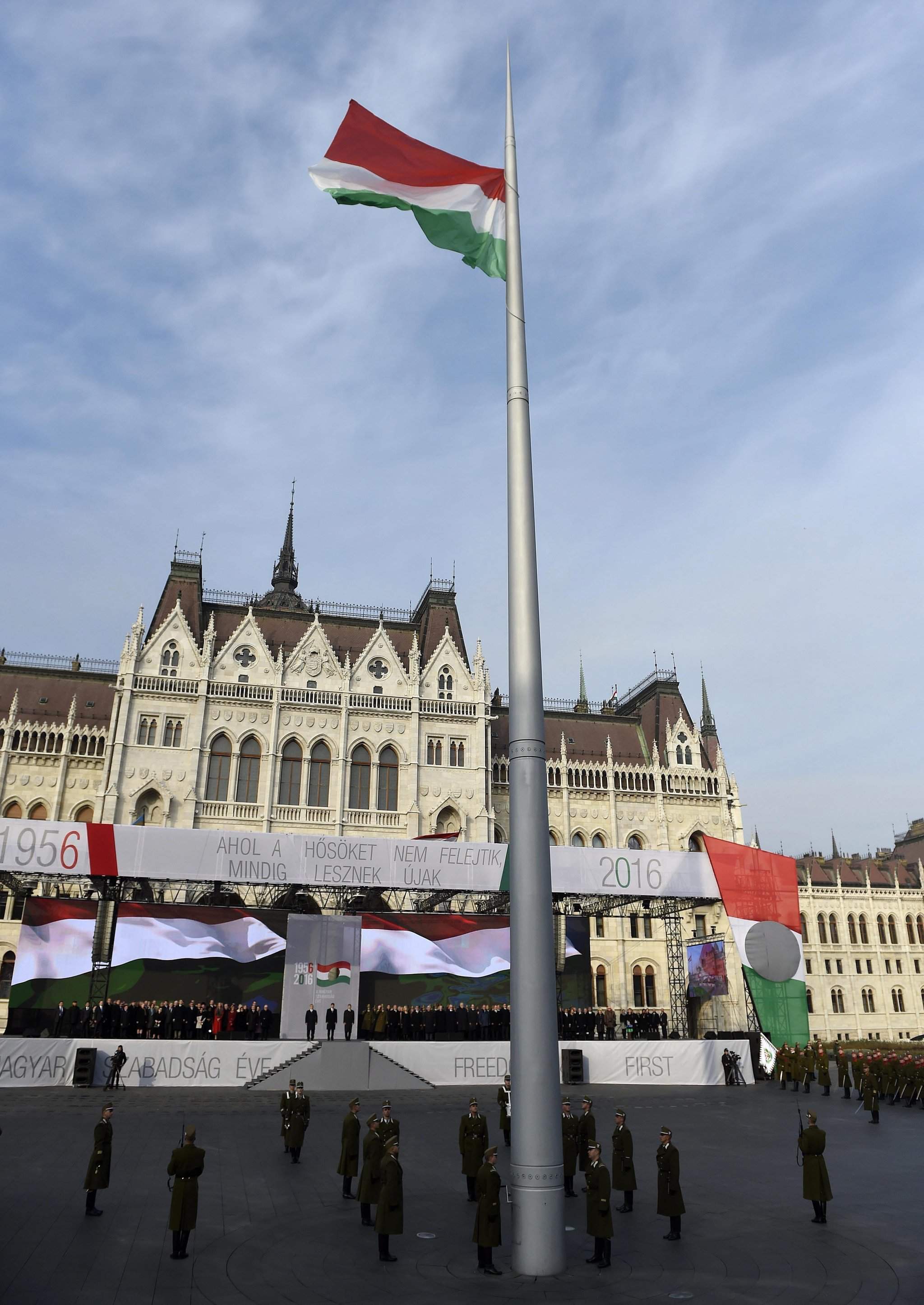 1956 - Flag hoisted at Parliament building to commemorate Oct 23 ...