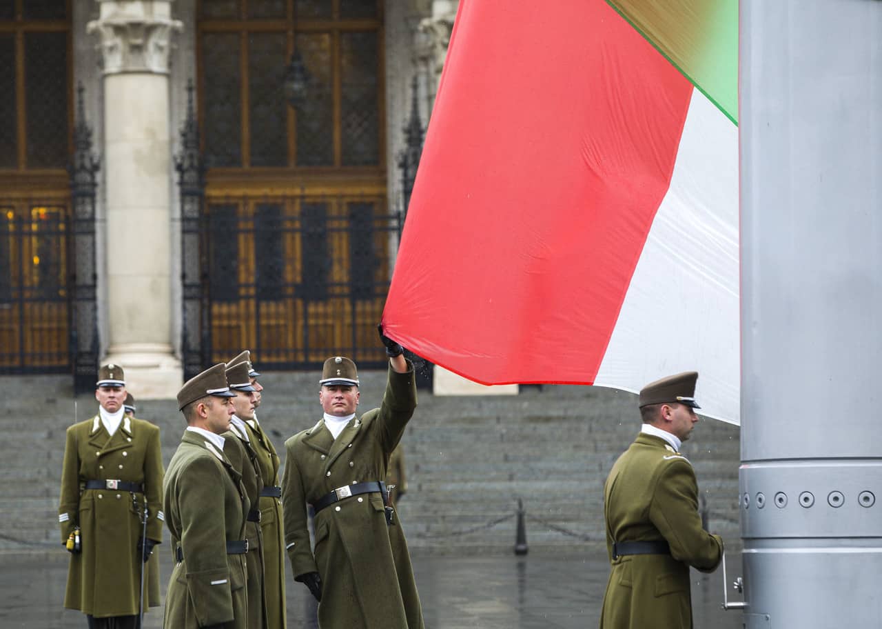 October 23 - Hungarian flag at half-mast to mark crushing of 1956 ...